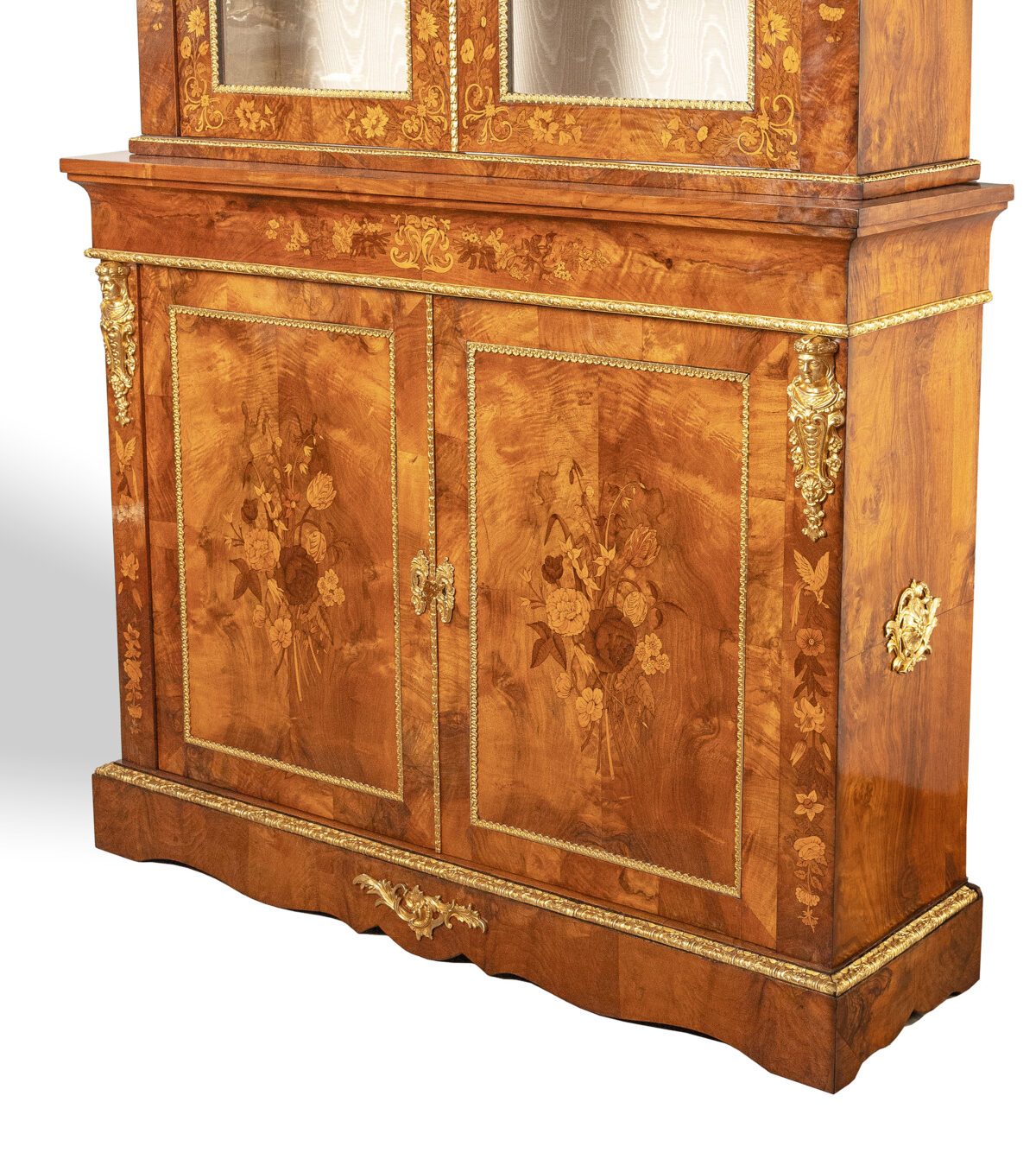 Marquetry Antique Bookcase Cabinet - Wallrocks Antiques
