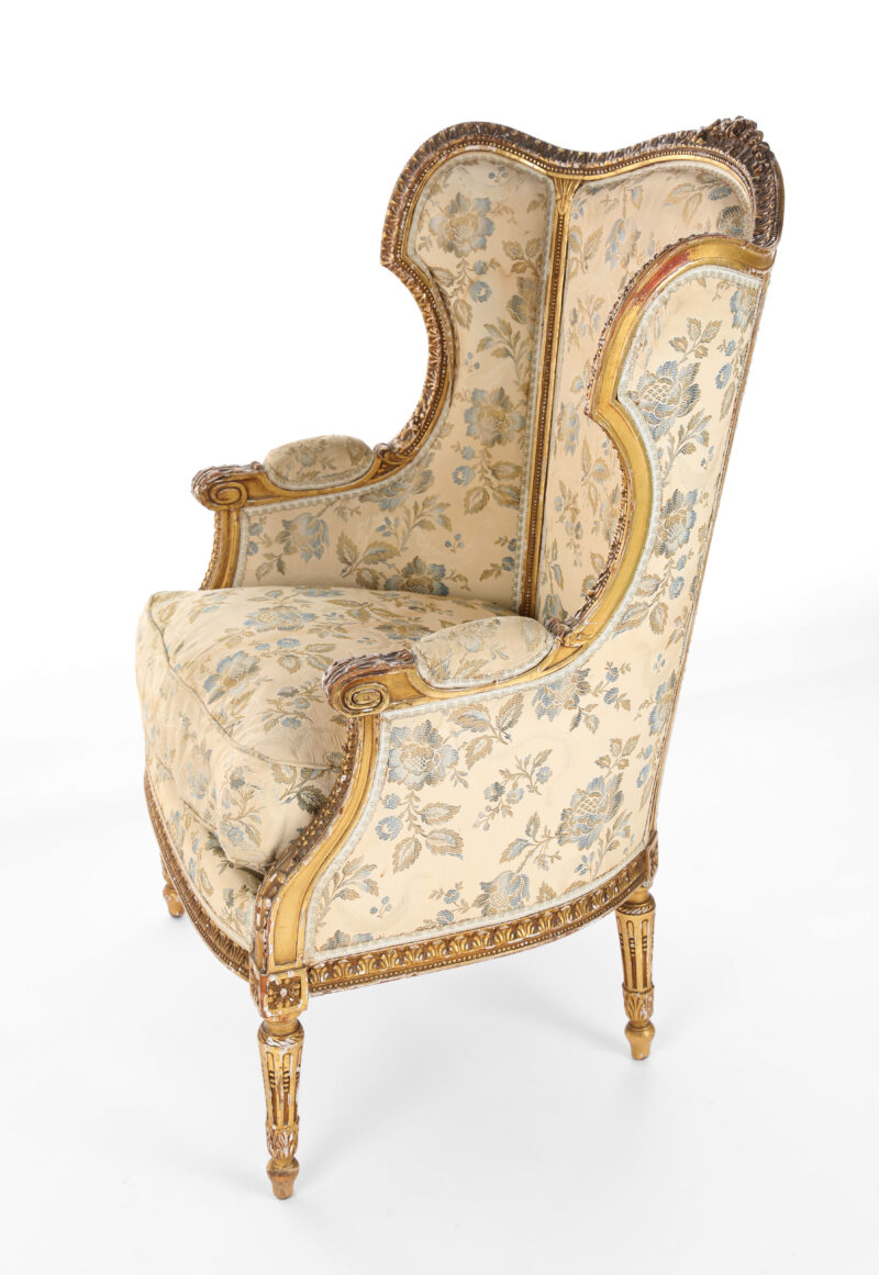 French Louis XVI Gilded Wing Chair - Wallrocks Antiques